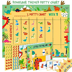 ATHENA FUTURES Potty Training Timer Watch with Flashing Lights and Music Tones and Potty Training Chart for Toddlers - Dinosaur Design