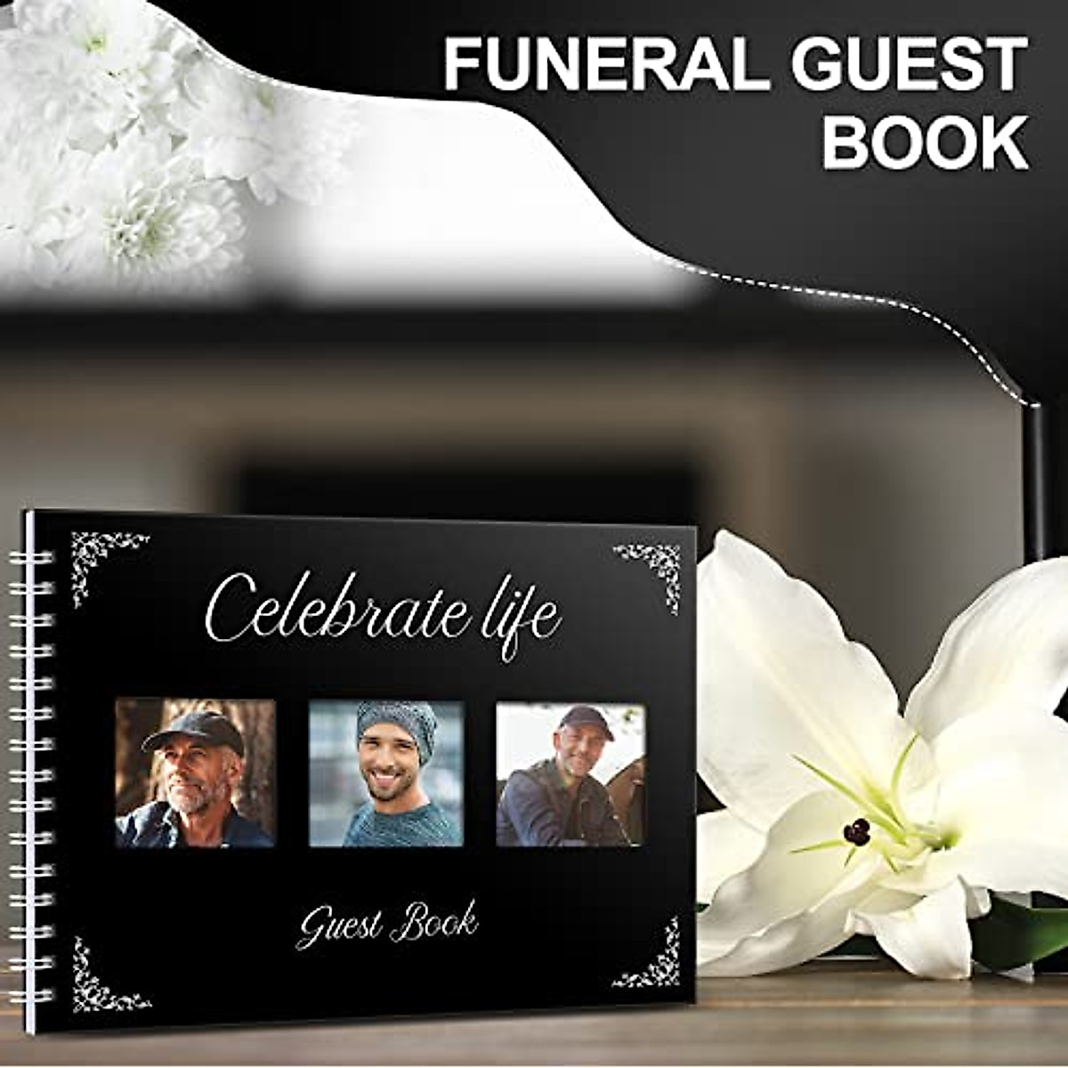 Funeral Guest Book with Picture Pocket Memorial Service Guest Book Funeral Guestbook Sign in Guest Book Celebrate Life Signature and Memory Book for Address Name, 48 Pages, 11 x 8.5 Inch (Classic)