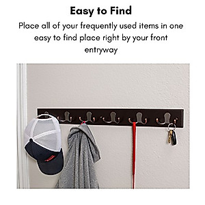 BIRDROCK HOME Dual Hook Coat and Hat Rack - 6 Dual Hooks - 27 Inches - Wall Mount - Decorative Home Storage - Entryway Foyer Hallway Bathroom Bedroom Rail - Oil Rubbed Bronze Hooks - Dark Brown Pine