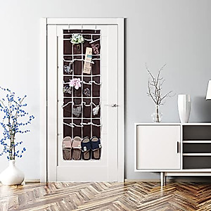 Over The Cabinet Door Organizer with 24 Mesh Pockets, 58x17 inch Behind the Pantry Door Storage Organizer, Back of Bathroom Door Storage Organizer, Brown