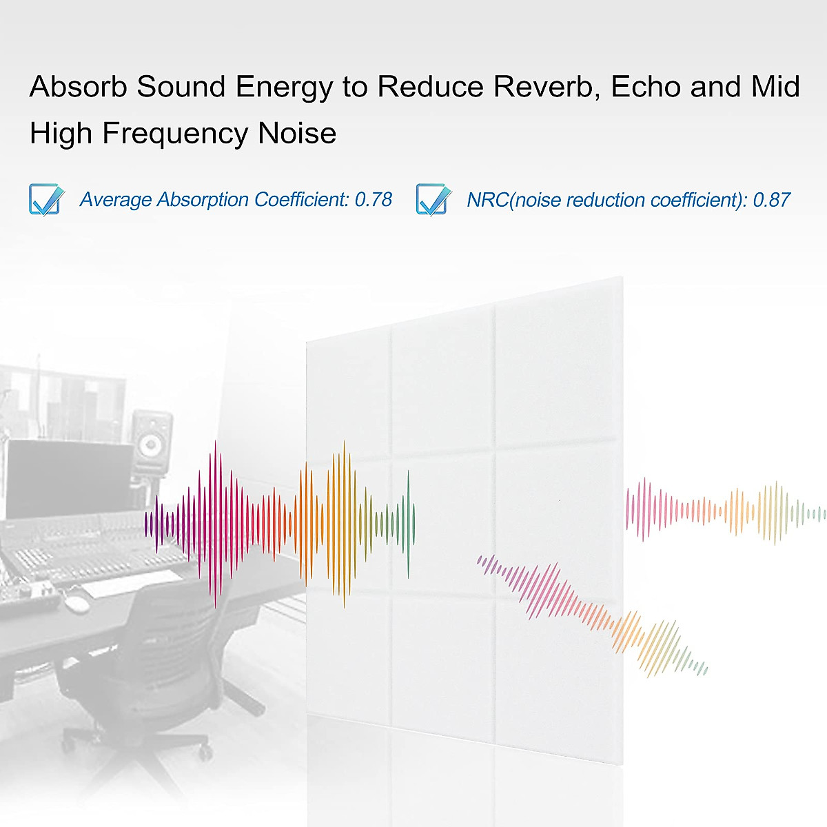 BXI Sound Absorber - 16 Pack Self-adhesive 12 X 12 X 0.4 Inches Acoustic Absorption Panels, Tackable Sound Absorbing Panels for Wall and Ceiling Acoustic Treatment