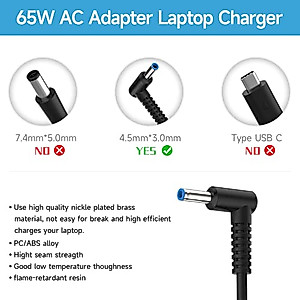 HP 65W AC Adapter Laptop Charger Replacement for HP EliteBook 840 830 850 820 745 G3 G4 G5 G6, HP Pavilion x360 15 13,HP Notebook 14 15, HP Envy X360 15 17 13 15-w117cl 17m-bw0013dx Power Supply Cord