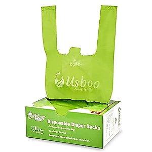 Baby Disposable Diaper Bags,300 Count Oxo-Biodegradable Diaper Sacks,Easy-Tie Handles,Diaper Disposal or Pet Waste Bags, Unscented