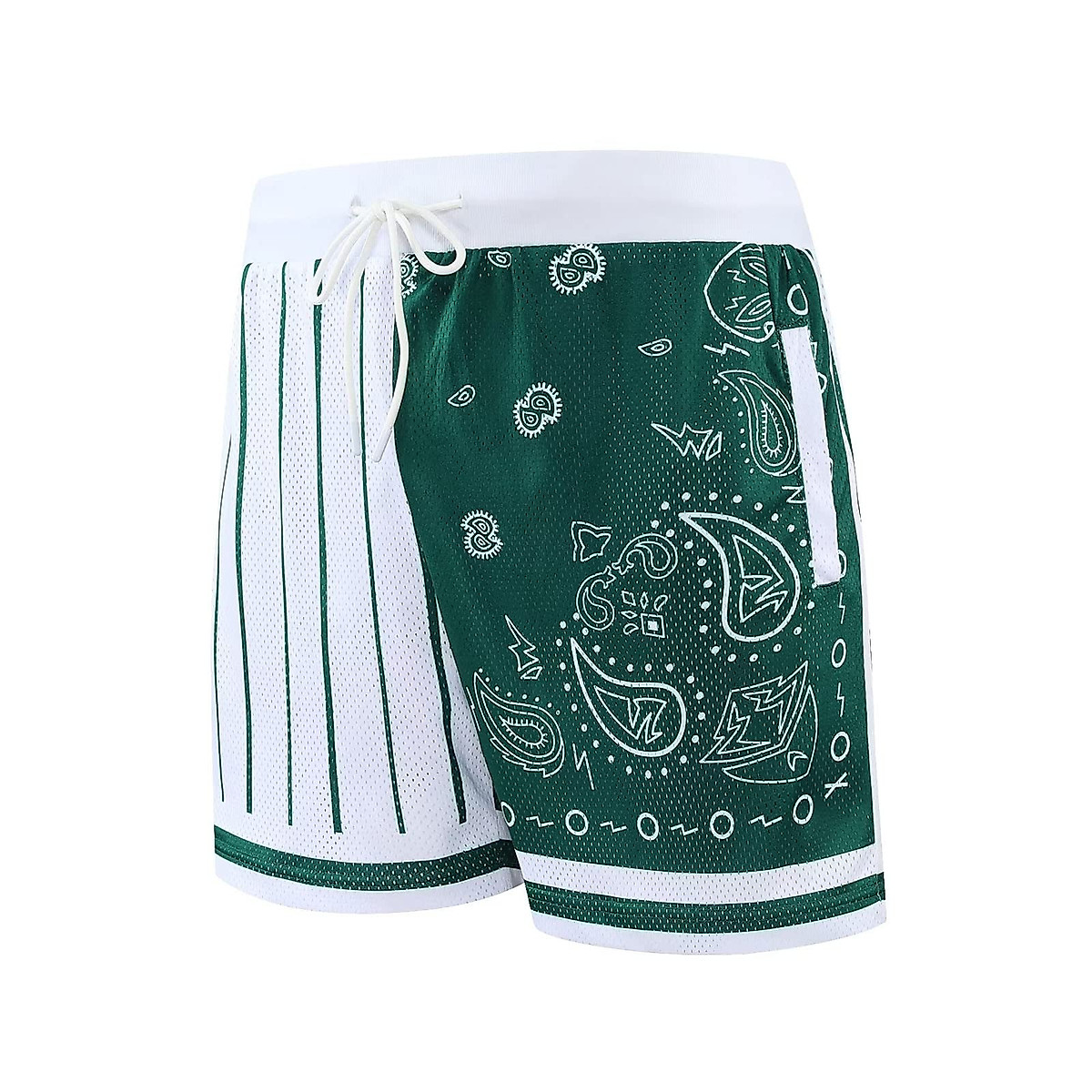 Baisile Basketball Shorts Men Mesh Athletic Gym Running Sports Workout Training Shorts with Pockets Drawstring-Green-2XL