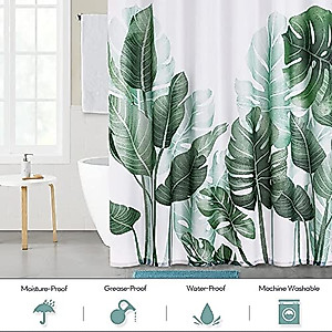 KGORGE Shower Curtains for Bathroom - Tropical Leaves Plant on White Background Odorless Curtain for Bathroom Showers and Bathtubs, 72 x 72 inches Long, Hooks Included