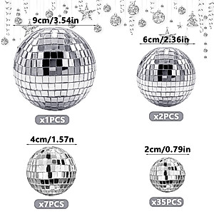 45 PCS 0.78Inch 1.57Inch 2.36Inch 3.54Inch Disco Ball Cake Decoration Ornaments Reflective Mirror Ball Cake Decoration 70s Disco Themed Party Decoration for Christmas Tree Dance Music