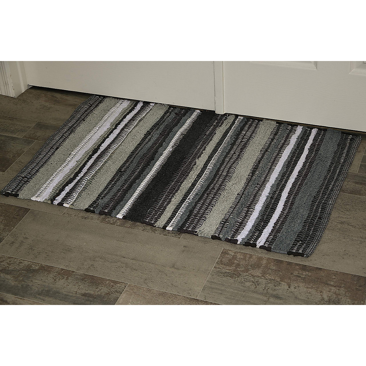 Grey Cotton Striped Door mat Rug Indoor - 2x3' Entrance Entryway Rug Non Slip Kitchen Bath Mat Home Décor, (24 x 36)