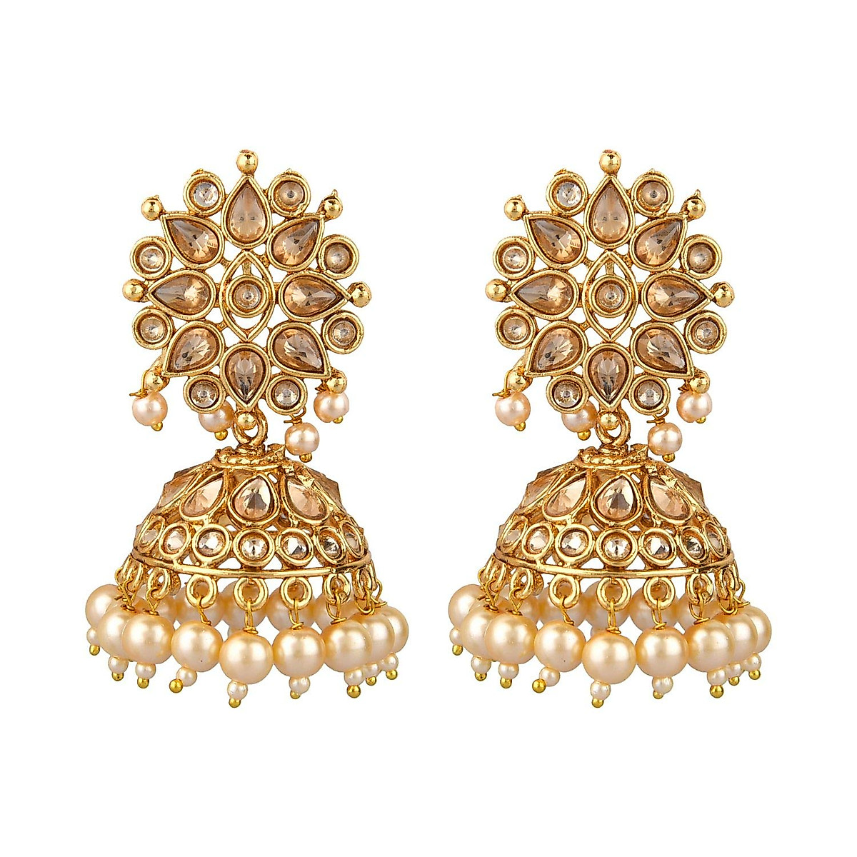 Efulgenz Indian Bollywood Faux Pearl Crystal Kundan Rhinestone Wedding Jhumka Jhumki Dangle Earrings Jewelry Set