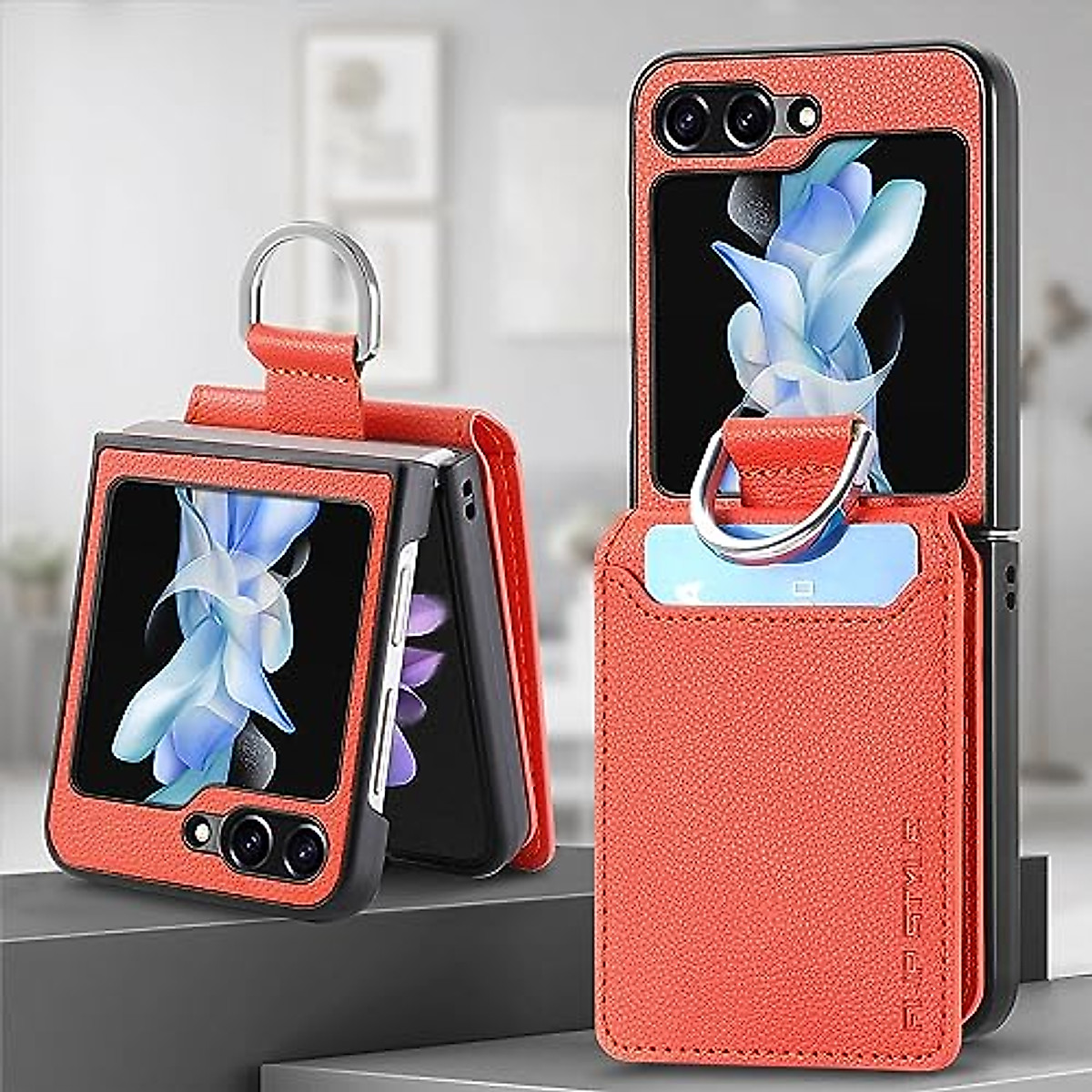 protective filp case Compatible with Samsung Galaxy Z Flip 5 Wallet Case with Ring, Galaxy Z Flip 5 2023 Case with Card Holder Premium PU Leather Protective Phone Case Cover ,Slim Protection Shockproo