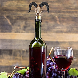 SEWACC 2pcs Decorative Wine Stoppers Animal Skull Champagne Bottle Stopper Gothic Goat Wine Stopper for Christmas Ball Party Bar Black