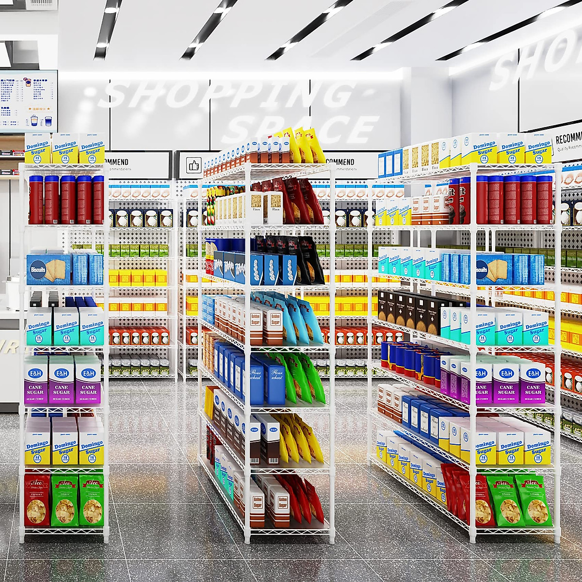 Heavy-Duty Wire Shelving Unit - 7-Tier, 2450lbs Capacity, NSF Certified, Adjustable Metal Storage Rack with Wheels & Liners, 82"H x 48"L x 18"D - Ideal for Kitchen, Garage, Closet, Basement - White