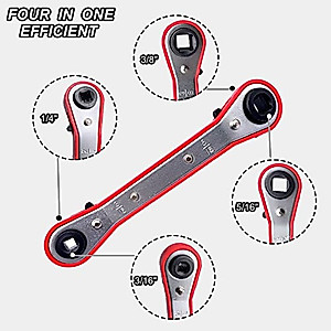 LDCRE HVAC Service Wrench Set , Air Conditioner Valve Curved Ratchet Wrench ( 1/4", 3/8", 3/16", 5/16" ), with Hexagon Bit Adapter Tool Kit for Refrigeration Equipment and Repair