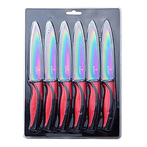 SiliSlick Stainless Steel Steak Knife Set - Titanium Coated Colorful Kitchen Knives with Straight Edge, Smooth & Sharp - Rainbow Iridescent Kitchen Gifts & Accessories