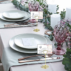 10 Pcs Table Number Holders Heart Shaped Table Number Stand Place Card Holder Mini Wire Table Card Holder Picture Photo Holders Clips for Centerpieces Wedding Party Memo Menu Stands (Gold + Rose Gold)