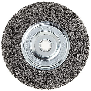 Forney 72745 Wire Bench Wheel Brush, Coarse Crimped with 1/2-Inch and 5/8-Inch Arbor, 6-Inch-by-.012-Inch