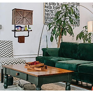 Juleduo 23.1x16.9'' Bathroom Wall Cabinet with Adjustable Wall Shelf & Towel Bar Double Doors Medicine Cabinet Wall Mounted with Hanging Bar, Rustic Wood Storage Kitchen (Black)