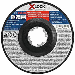 BOSCH TCWX27S450 4-1/2 In. x .045 In. X-LOCK Metal/Stainless Fast Cutting Abrasive Wheel 60 Grit Compatible with 7/8 In. Arbor Type 27A (ISO 42) for Applications in Metal, Stainless Steel Cutting