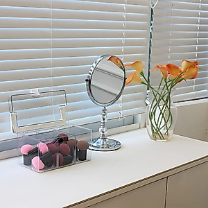 BangQiao Clear Small Plastic Storage Box with Handle, Hinged Lid and 3 Adjustable Compartments, Portable Organizer Case for Sewing, Stationery, Chalk, Art&Craft Supplies, Makeup, First Aid Kit