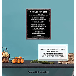 7 Rules Of Life Wall Art - Motivational Posters, 8x10 - Inspirational Gifts for Women, Men - Inspirational Wall Decor - Inspiring Positive Quotes Wall Decor - Home Office, Bedroom, Living Room