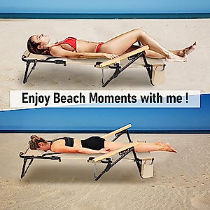 REALEAD Reclining Beach Chairs for Adults - Extendable High Back Low Profile Beach Chair with Headrest, Cooler Pouch, Cup Holder, 4-Position Lay Flat Folding Beach Chairs Heavy Duty Support 330LBS
