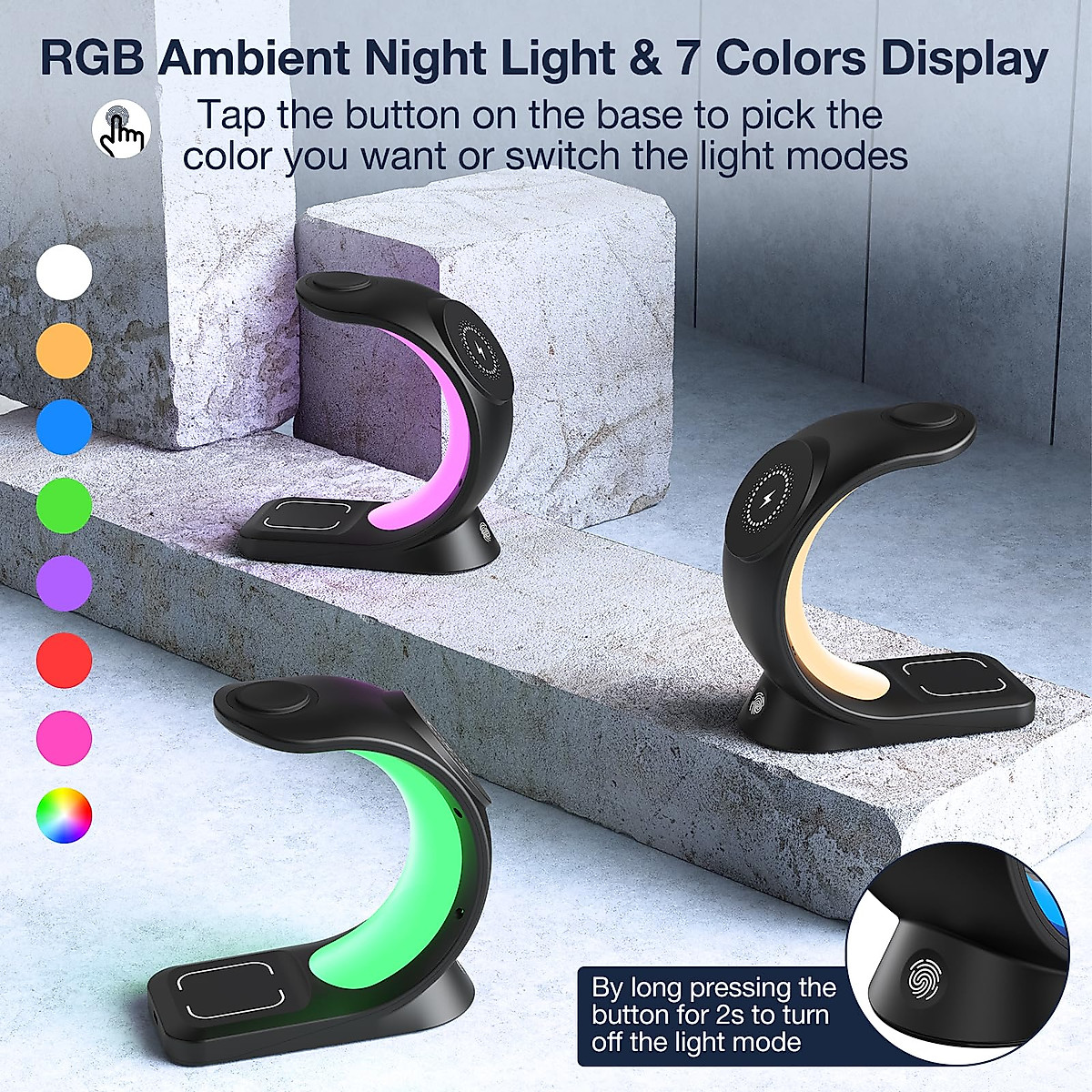 Magnetic Multi Wireless Stand Compatible with Apple MagSafe Charger with RGB LED Night Light, 3 in-1 Fast Charger Station for iPhone 15/14/13/12 Series(Pro, Max), for iWatch 2 to 9 and Airpods (Black)