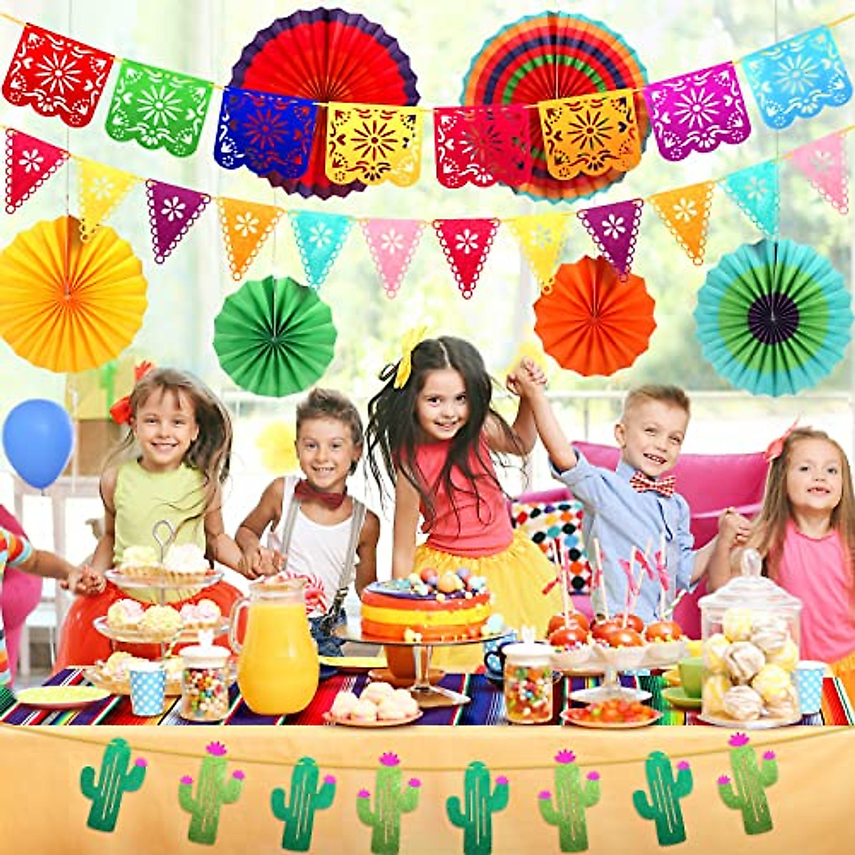 39 Pcs Taco Bar Decorations Fiesta Party Set Serape Table Runner Taco Bar Cactus Banner Garland Fiesta Paper Fan Mexicano Picado Banner Party Decor for Mexican Cinco De Mayo Party Supplies(Purple)