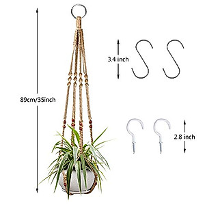 Augshy 2 Pcs Plant Hangers Hanging Plant Holder for Indoor Outdoor Decor Macrame Hanging Planter Basket with 4 Hooks(35 Inch)