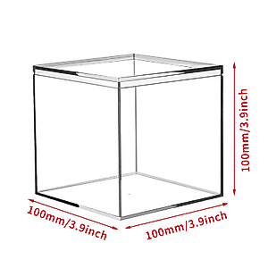 Hewomate Acrylic Boxes for Display, 3.9x3.9x3.9 Inches 4 Pack Clear Plastic Acrylic Favor Boxes, Small Acrylic Box with Lid, Square Cube Storage Containers for Candy Jewelry Pill and Tiny Item