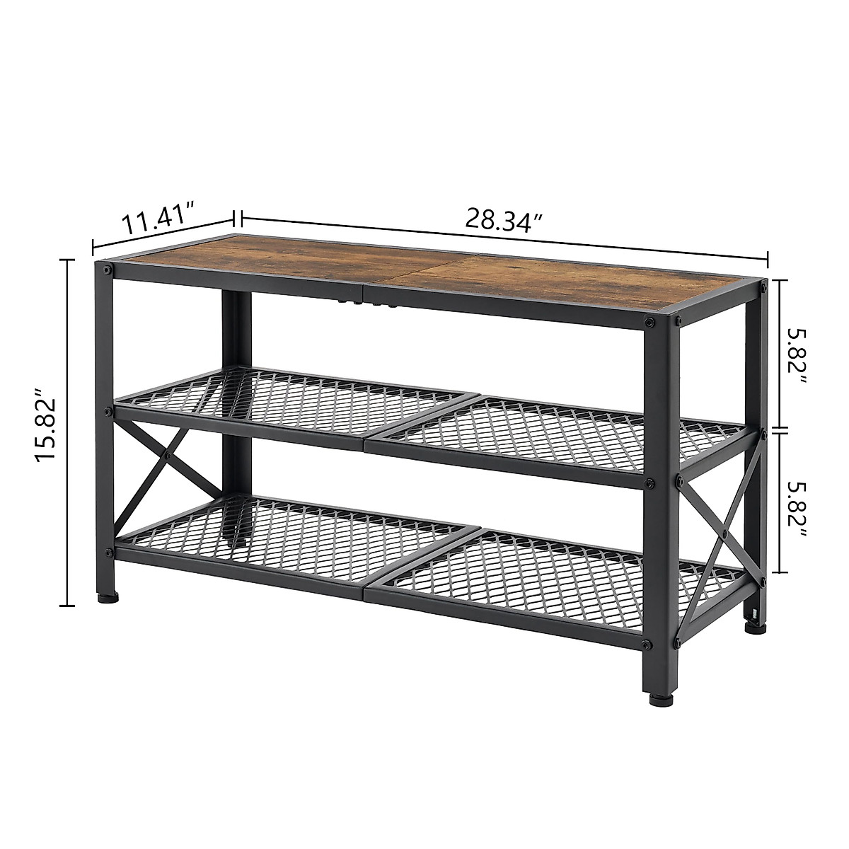 Hoctieon Shoe Rack, 3-Tier Shoe Organizer, 28in Small Wooden Shoe Bench for Front Door, Shoe Storage with Mesh Shelves for Entryway Living Room Hallway Closet, Rustic Brown (3-Tier)