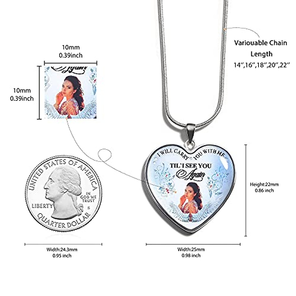 Drawelry Personalized Photo Memorial Necklace Customized Picture Pendant With Angel Wings Sterling Silver Snake Chain for Women Men Heart Memory Necklace Jewelry Gift for Anniversary Loving Memory