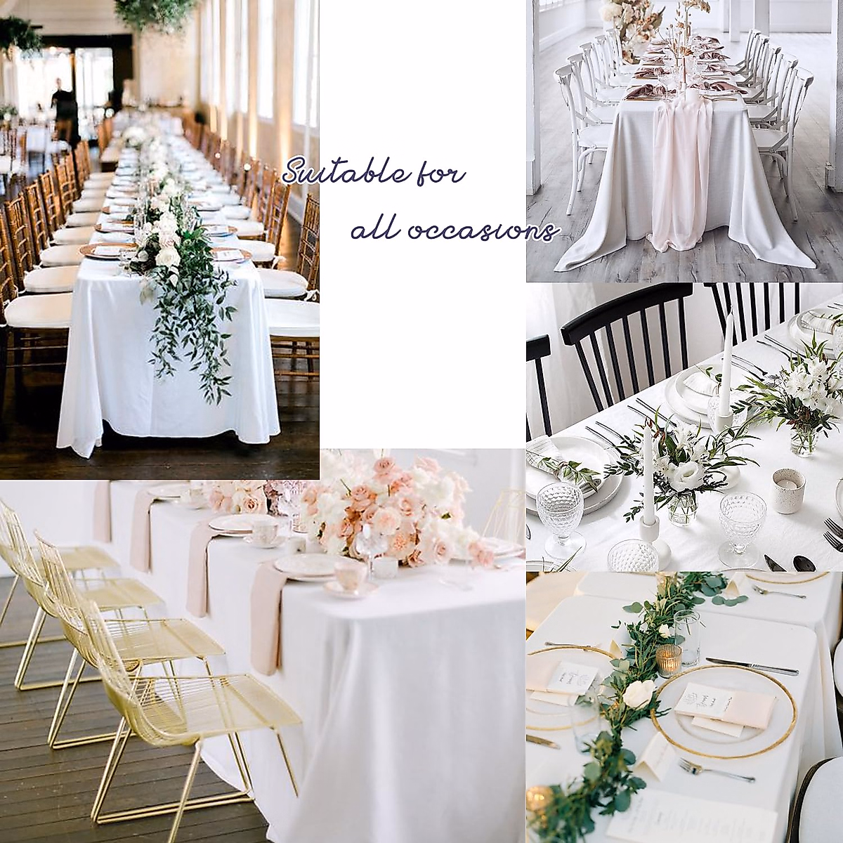 8 Pack White Tablecloth 60 x 102 Inch Polyester Table Cloth for 6 Foot Rectangle Tables, Wrinkle Resistant Washable Decorative Fabric Table Covers for Wedding Party Banquet Buffet and Camping