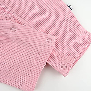 HonestBaby 2-Piece Organic Cotton Rib Romper W/Headband, Jungle Leaves Pink, 3-6 Months