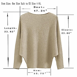 GABERLY Boat Neck Batwing Sleeves Dolman Knitted Sweaters and Pullovers Tops for Women (Khaki, One Size)