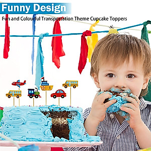 BIEUFBJI Transportation Cupcake Toppers 30 Pack Car Truck Train Airplane Ship Party Cake Toppers Picks for Kids Birthday Baby Shower Party Decorations Supplies