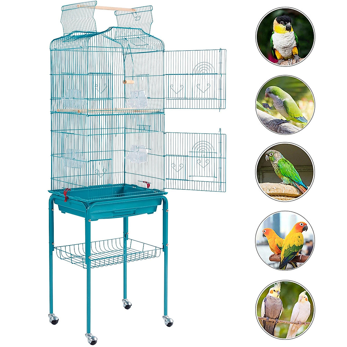 Topeakmart Open Play Top Bird Cage Large Parakeet Parrot Cage w/Detachable Stand for Budgies Finches Canaries Lovebirds, 64inch