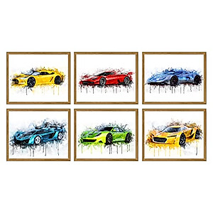 Car Poster Race Car Poster Race Car Bedroom Decor For Boys - Set of 6 (8x10in) Car Posters For Boys Room Sports Car Poster Car Room Decor For Boys, Race Car Room Decor For Boys Car Pictures - Unframed