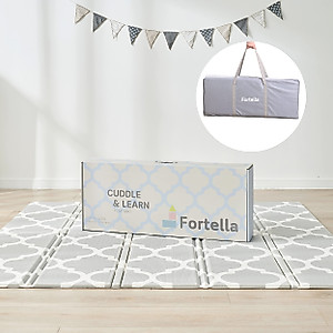 Cuddle & Learn Playmat by Fortella, Foldable Foam Baby Play Mat for Floor, Extra Large & Padded for Tummy Time and Outdoors, Portable with Travel Case (Alphabet & Moroccan 71.5x70x0.6 inch)