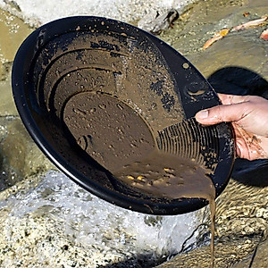 SE 14 Inch Gold Panning Pan - Three Riffles for Easier Mining and Prospecting, Black