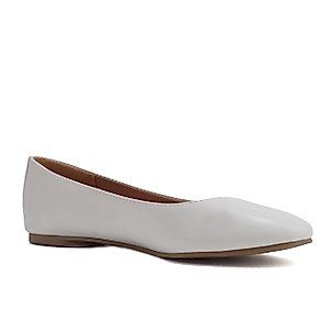 Soda Kreme Comfortable Basic Shoes Women Ballet Flat Round Toe Gel Insole (6.5, White Pu*, Numeric_6_Point_5)