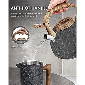 POLIVIAR Tea Kettle, 2.7 Quart Natural Stone Finish with Wood Pattern Handle Loud Whistle Food Grade Stainless Steel Teapot, Anti-Hot Handle and Anti-Rust, Suitable for All Heat Sources (JX2018-GR20)