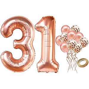 KatchOn, Rose Gold 31 Balloons Numbers - 40 Inch, Pack of 12 | 31 Birthday Decorations for Women | 31 Birthday Balloon With Confetti Balloons | 31st Birthday Decorations for Women | 31 Number Balloons