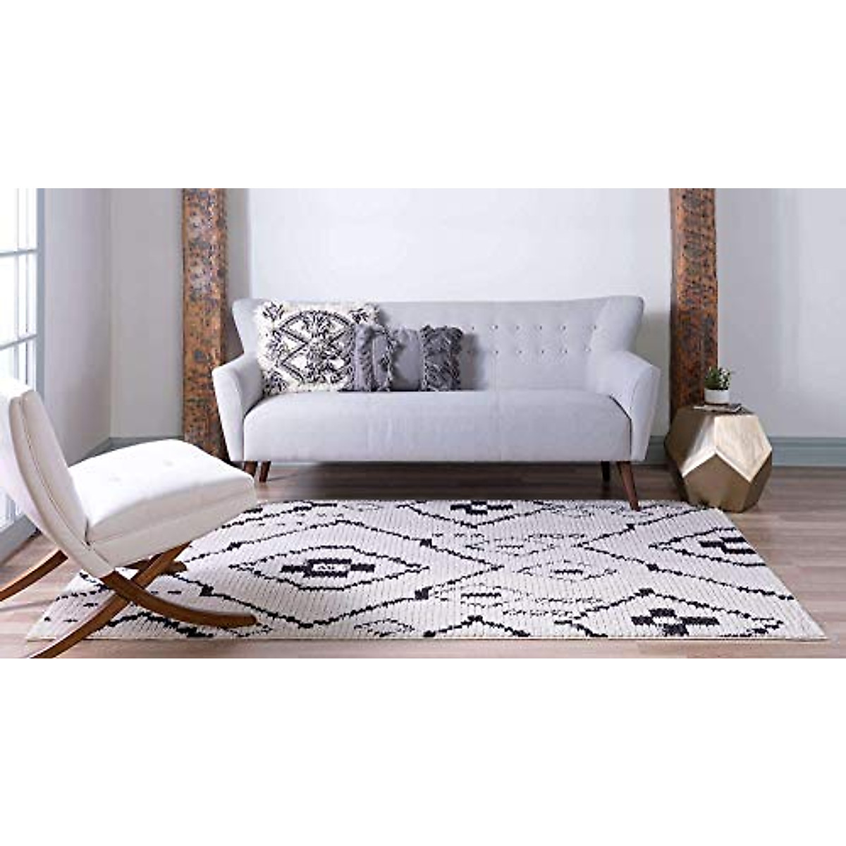 Unique Loom Morocco Collection Tribal, Southwestern, Bohemian Area Rug, 9' 0" x 12' 0", Ivory/Black