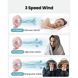 Gaiatop USB Desk Fan, 3 Speeds Powerful Portable Fan, 5.5 Inch Quiet Cooling Mini Fan, 90° Rotate Small Table Fan with 5ft Cable Personal Fan for Desktop Home Office Travel Pink