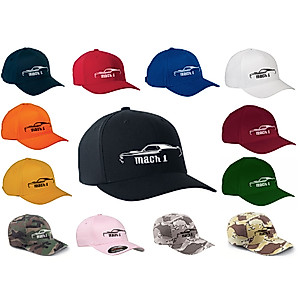 1970 Ford Mach 1 Mustang Classic Outline Design Flexfit hat Cap Large/XLarge Black