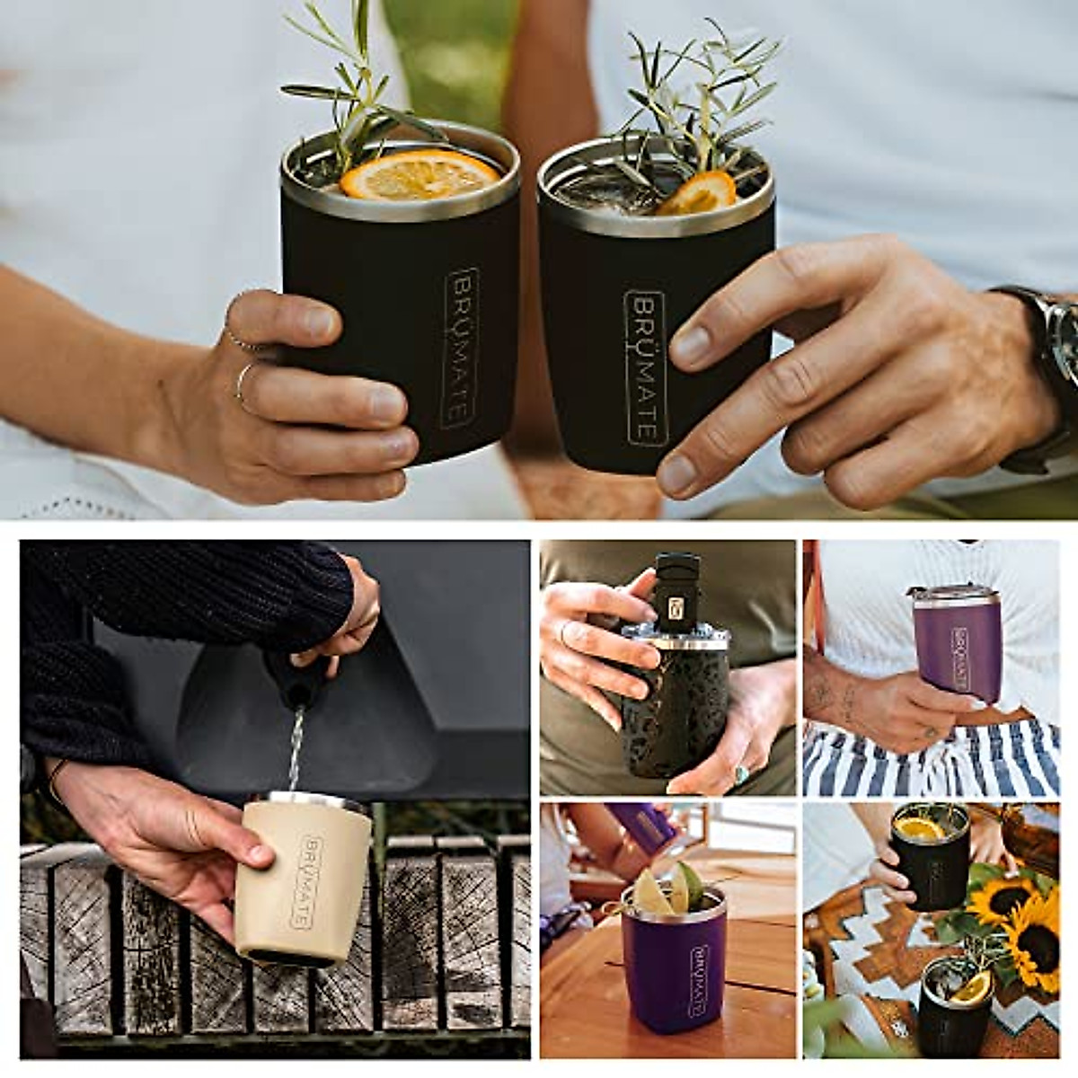 BrüMate Rocks - 12oz 100% Leak-Proof Insulated Lowball Cocktail & Whiskey Tumbler - Double Wall Vacuum Stainless Steel - Shatterproof - Camping & Travel Tumbler & Cocktail Glass (Walnut)