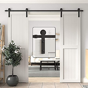 WINSOON Sliding Barn Door Hardware Double Door 8ft Track Kit with 2PCS 12 Inch Sliding Barn Door Handle Set