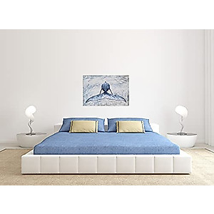 SYGALLERIER Coastal Canvas Wall Art - Blue and White Whale Paintings - Modern Abstract Tropical Fish Pictures with Textured for Bathroom Bedroom Living Room Decor