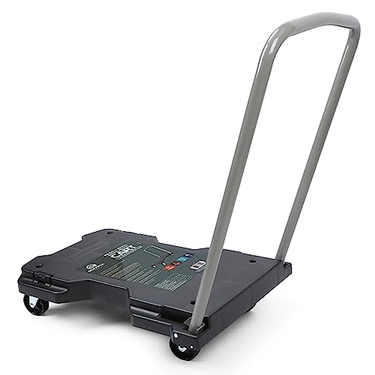 Olympia Tools Fully Folded Resin Push Cart Dolly - 330 Lb. Loading Capacity Foldable Moving Platform Cart Hand Truck - Black Collapsible Heavy Duty Folding & Rolling Flatbed Cart with 4 Swivel Wheels