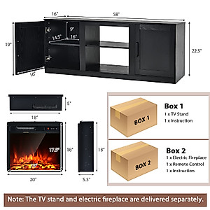 Tangkula Electric Fireplace TV Stand for TVs up to 65 Inch,with 18 Inch 1500W Faux Fireplace,Built-in Thermostat, 5 Level Brightness, Remote Control and Timer,Fireplace Stand for Living Room (Black)