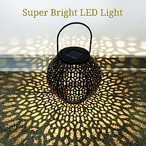 FLJZCZM Hanging Solar Lantern Outdoor Solar Powered Garden Lights Waterproof with Metal Retro Design for Patio Yard Garden Tabletop Dwcoration,1 Pack(Black)